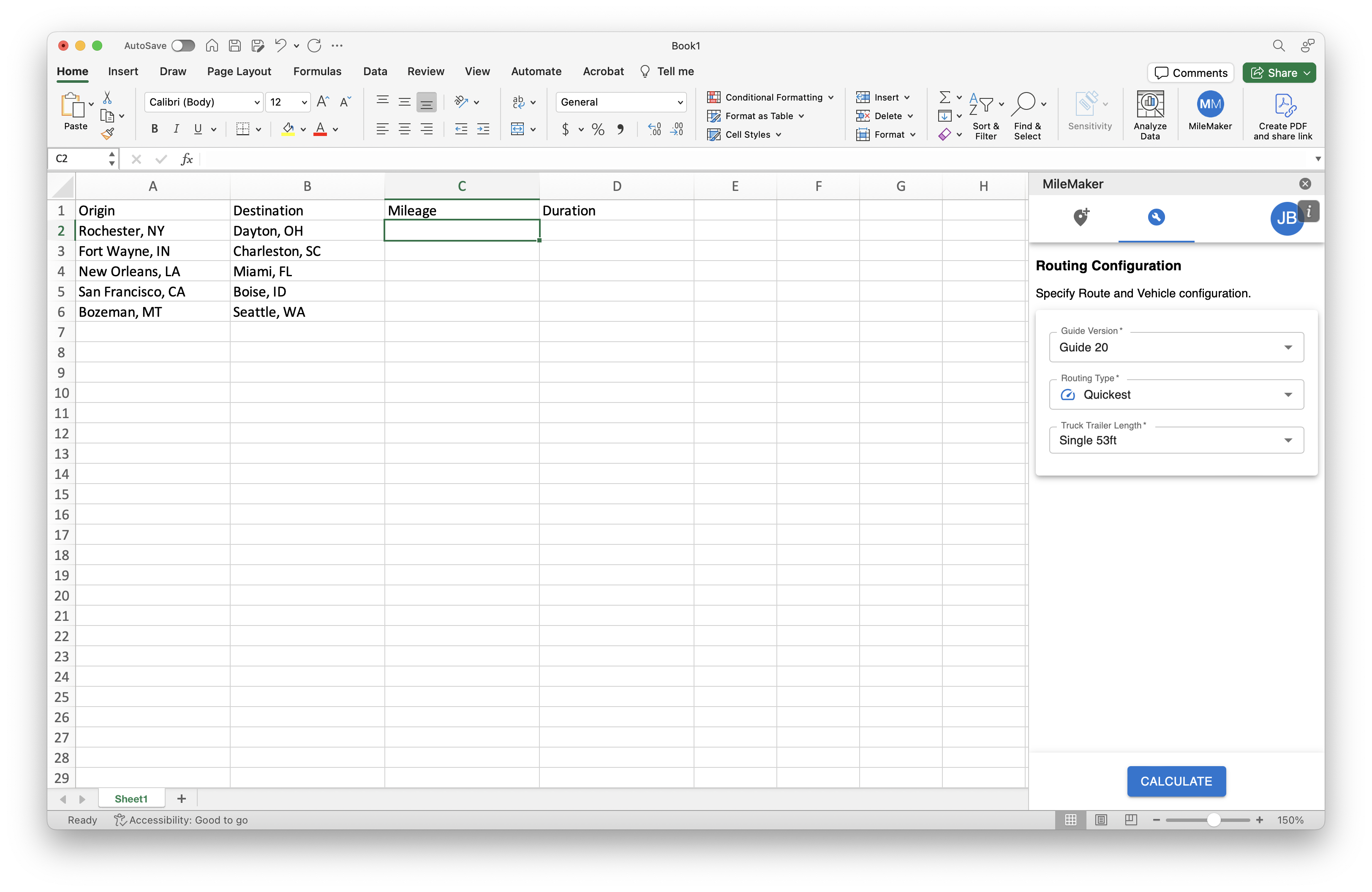 Microsoft Excel Add-In – MileMaker