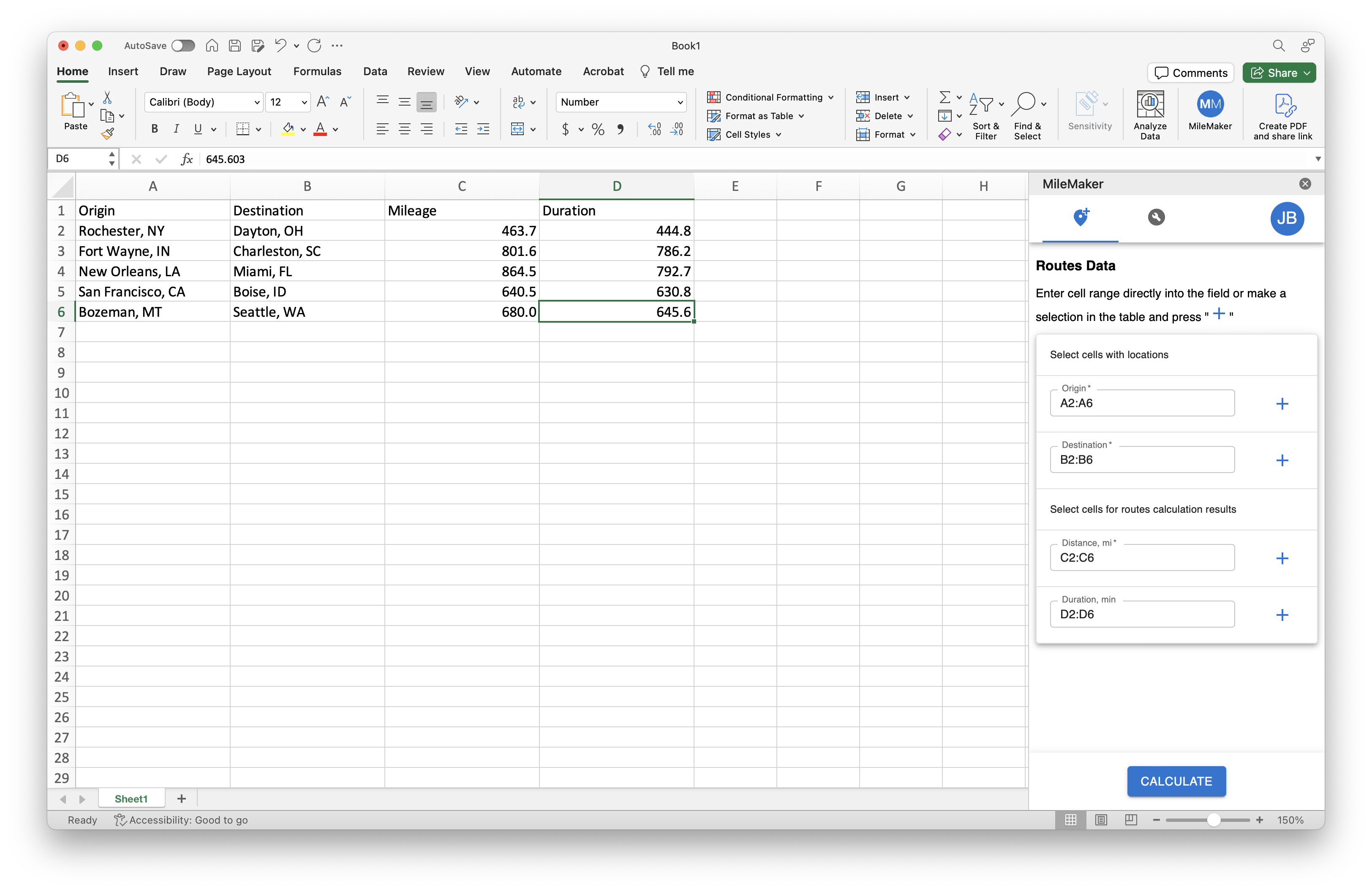 Microsoft Excel Add-In – MileMaker