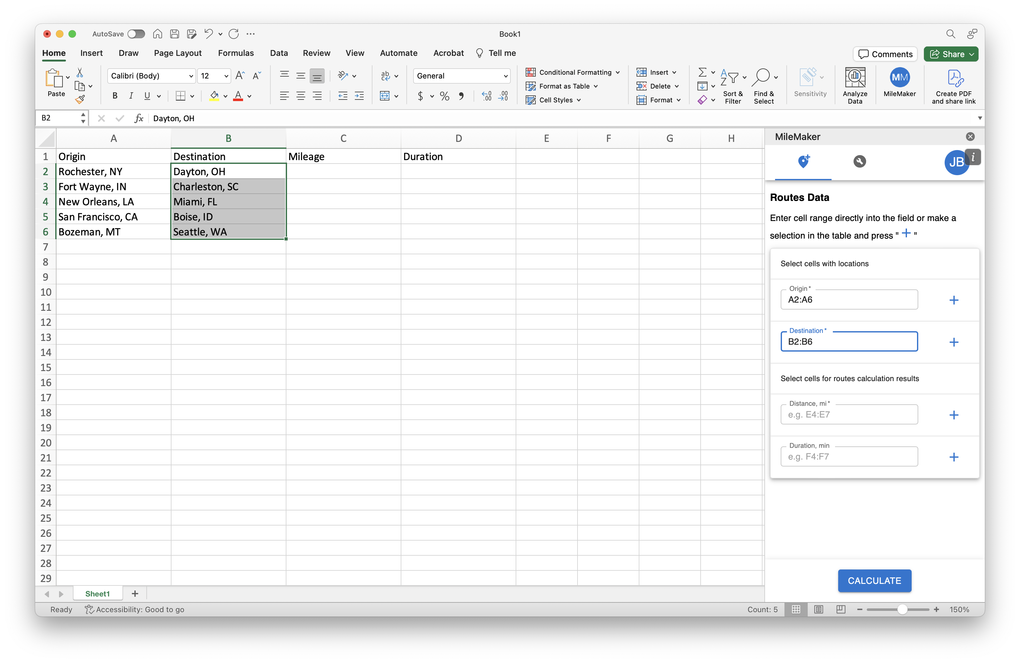 Microsoft Excel Add-In – MileMaker